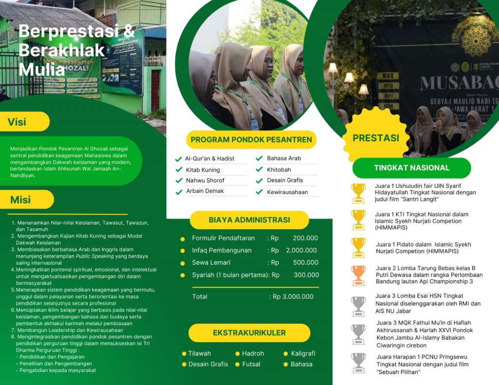 Brosur Pendaftaran Santri dan Santriwati Pondok Pesantren Mahasiswa Al-Ghozali Kota Cirebon ...